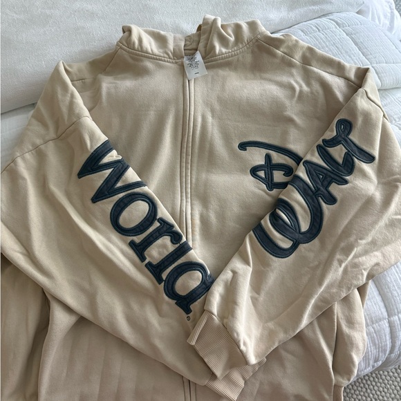 Disney | Tops | Disney Zip Hoodie Walt Disney World Logo Beige | Poshmark